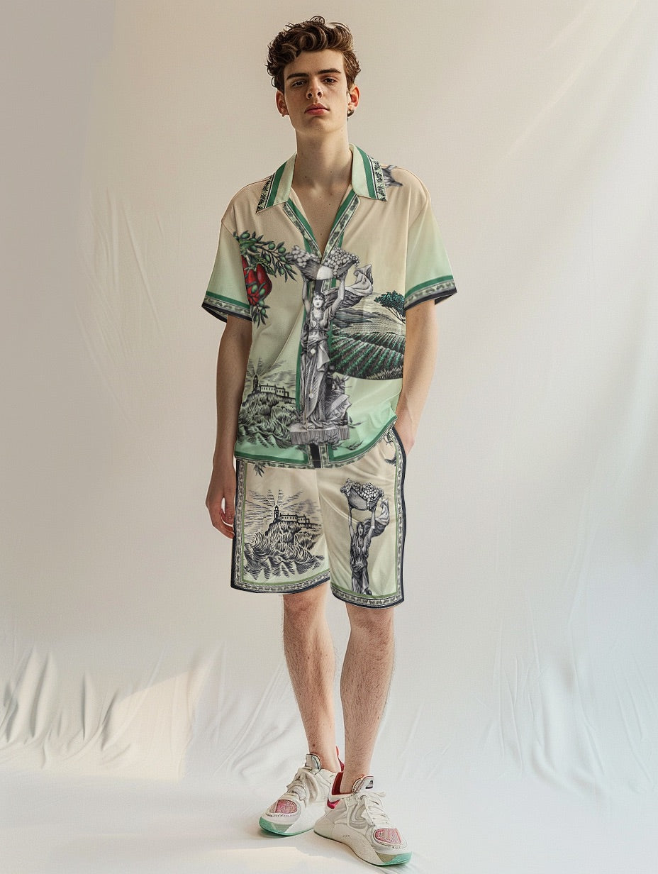 Greek Statue Olive Branch Short Sleeve Camp Collar Shirt – Jonvidesign