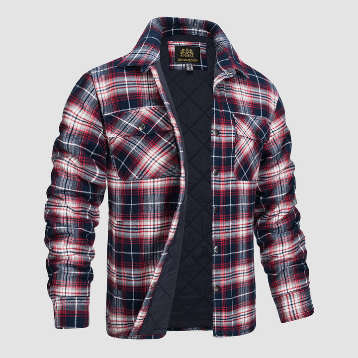 Long Sleeve Quilted Lined Plaid Flannel Shirt Jacket - Red White ...