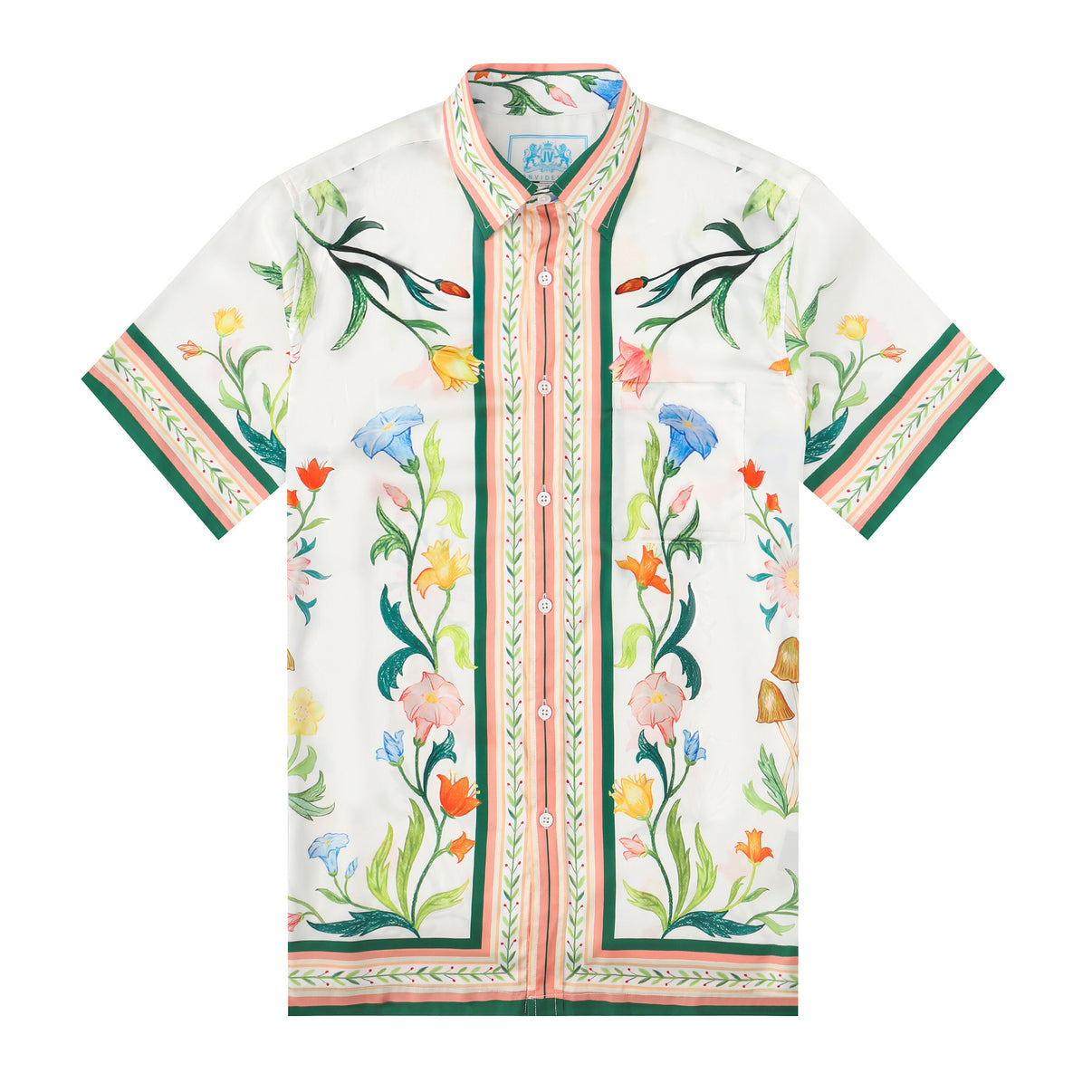 Green Floral Pattern Short Sleeve Casual Shirt for Men – Jonvidesign
